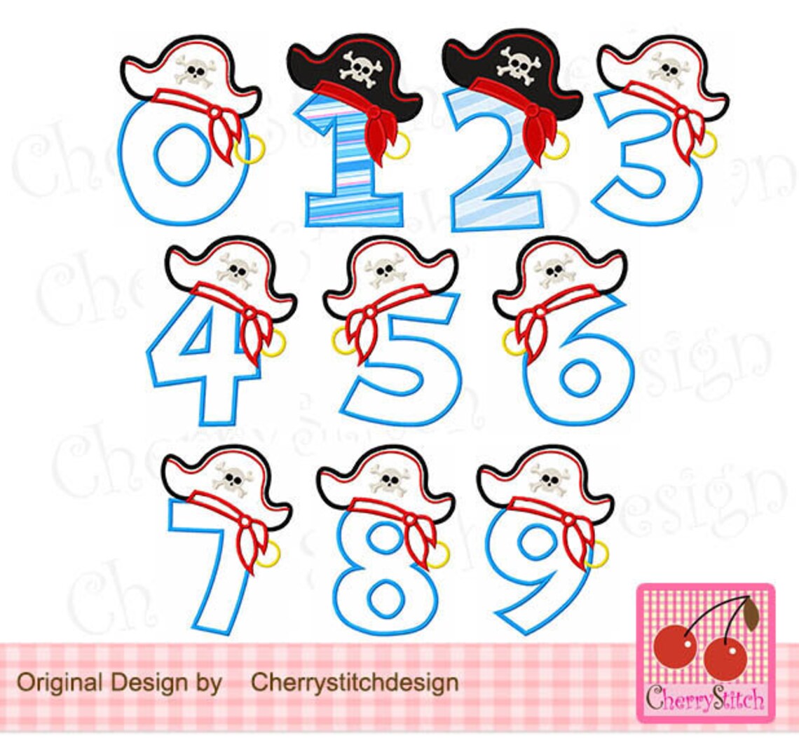 Pirate Numbers 0-9 Set Birthday Numbers Machine Embroidery | Etsy