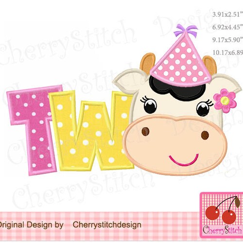 Cow Number 2 Birthday Machine Embroidery Applique Design - Etsy