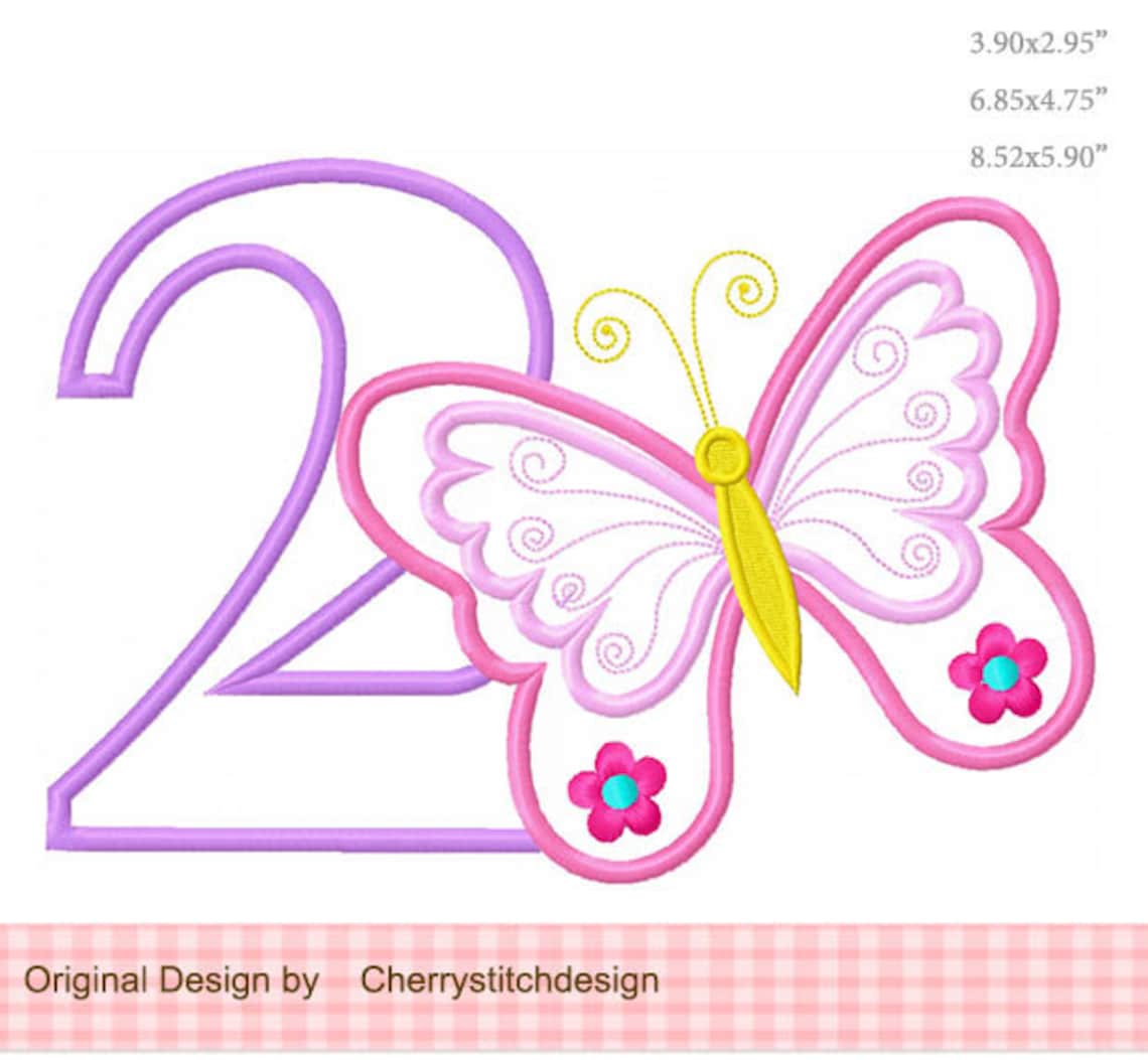 Butterfly Number 2 Birthday Number 2 Machine Embroidery | Etsy