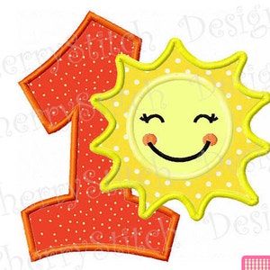 Sunshine Number 1 Machine Embroidery Applique for Birthday Shirts and ...