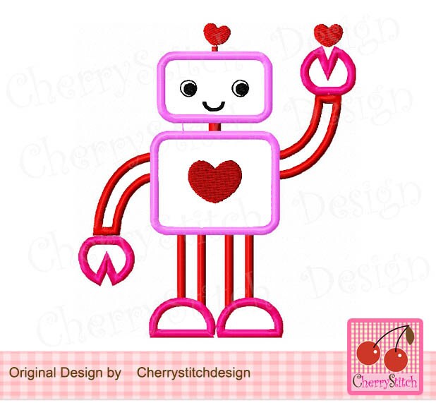 Valentine's Day Robot Robot Appliquevalentine's Day | Etsy