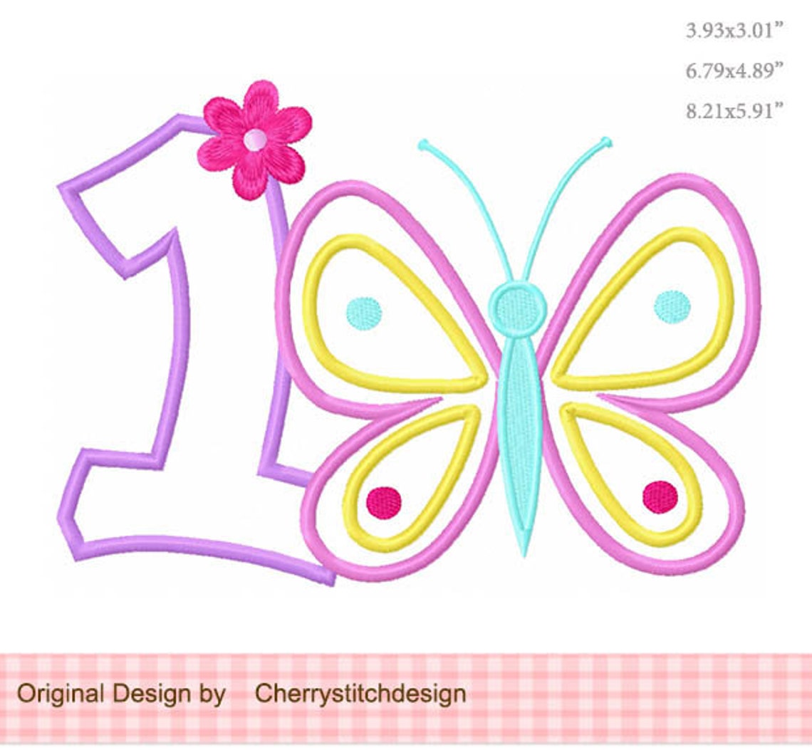 Butterfly Applique, 1st Birthday, Number 1 Machine Embroidery Applique ...