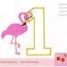Flamingo Number 1 Birthday Machine Embroidery Design - for 4x4 5x7 6x10 ...