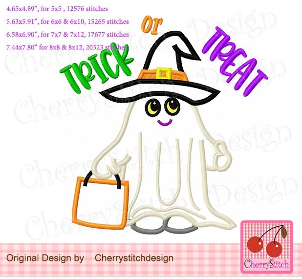 Halloween Trick or Treat Ghost Machine Embroidery Applique - Etsy