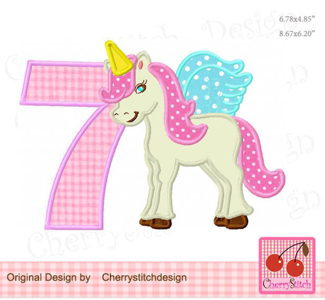 Unicorn Number 7 Birthday Machine Embroidery Design Applique - Etsy
