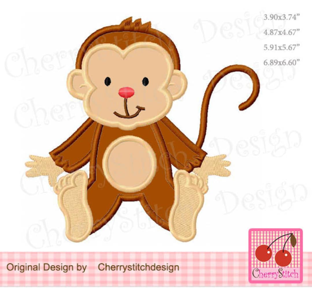 Monkey Baby Monkey Boy Machine Embroidery Applique Design - for 4x4 ...
