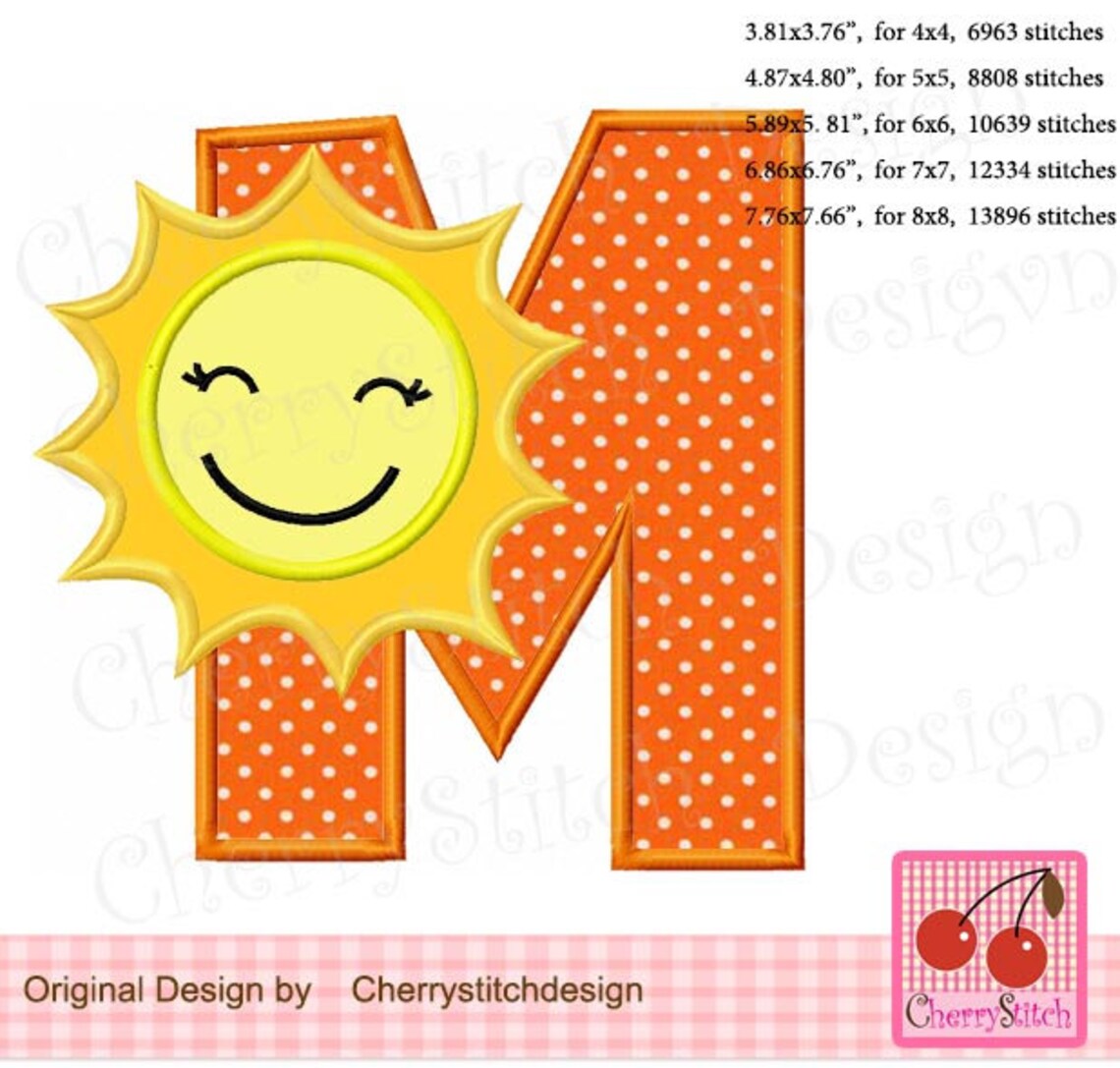 Sunshine Monogram M Letter M Machine Embroidery applique | Etsy