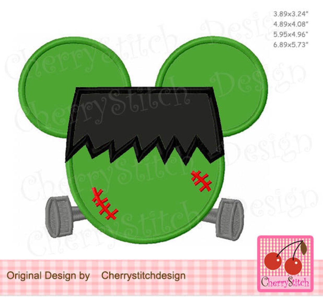 Halloween Frankenstein Mouse Ears Mickey Machine Embroidery Applique ...