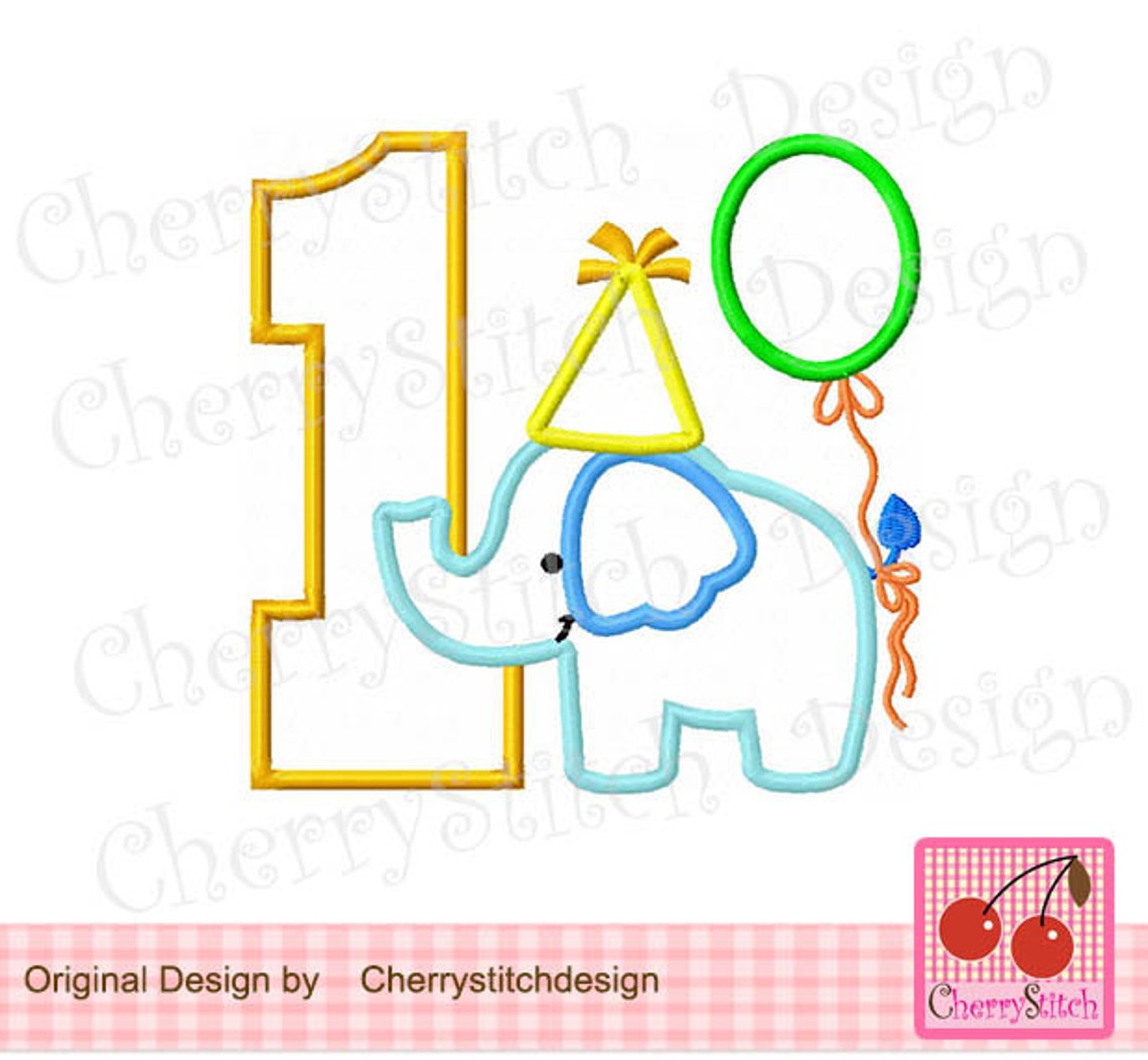 Birthday elephant Number 1 Machine Embroidery Applique | Etsy