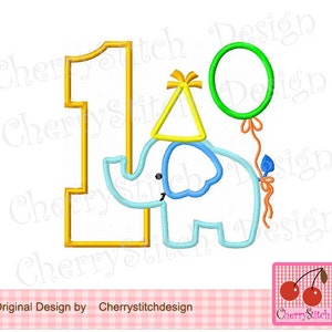 Birthday Elephant Number 1 Machine Embroidery Applique Design - Etsy