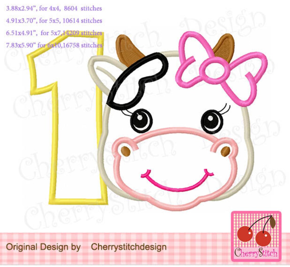 Cow Face Number 1 Baby Cow Farm Animal Machine Embroidery - Etsy