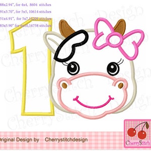 Cow Face Number 1, Baby Cow Farm Animal Machine Embroidery Design ...