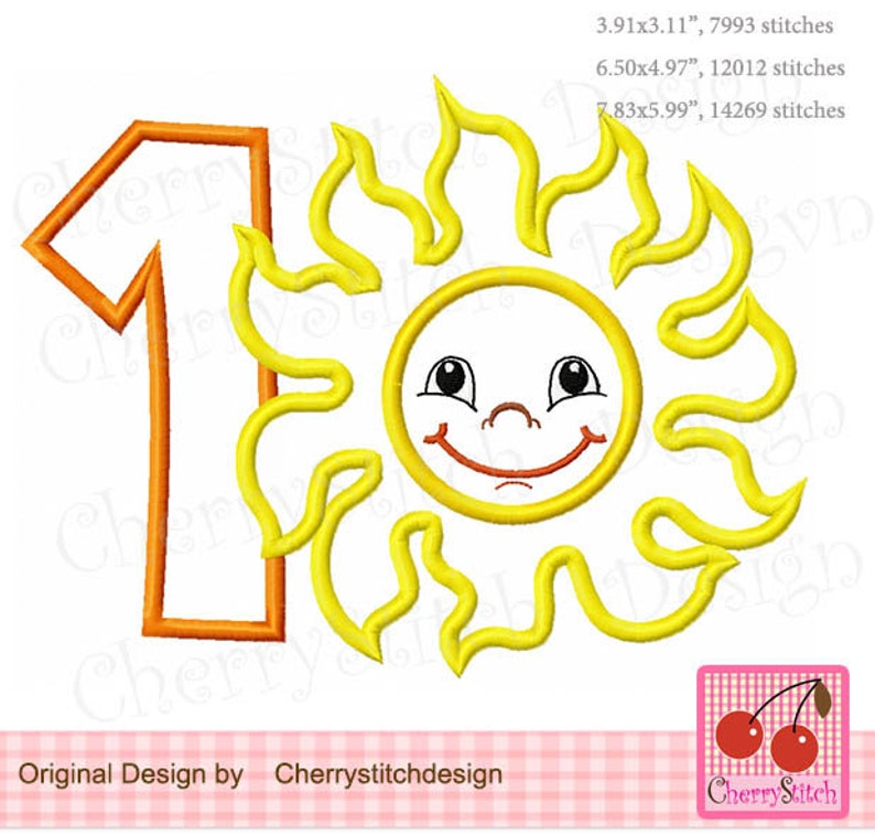 Sun Number 1 Smiling Sun Sunshine Number 1 Birthday Machine - Etsy