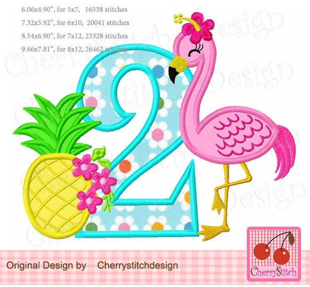 Flamingo Embroidery Pineapple Number 2 Machine Embroidery Applique - Etsy