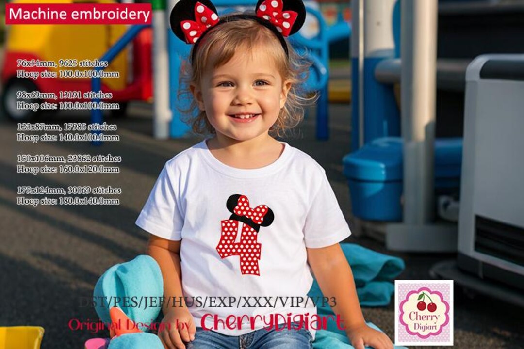 Minnie Mouse Number 4 Fill Stitch Embroidery Pattern - DIY Craft ...