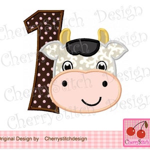 Cow Birthday Number 1 Machine Embroidery Applique - Etsy