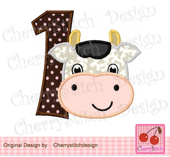 Cow Birthday Number 1 Machine Embroidery Applique - Etsy