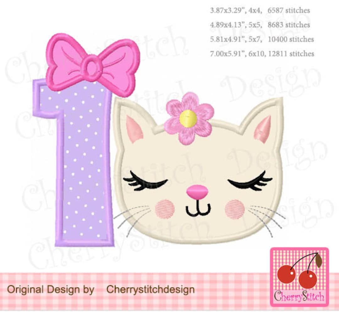 Kitten Number 1 Cat Number 1, 1st Birthday Machine Embroidery Design - Etsy