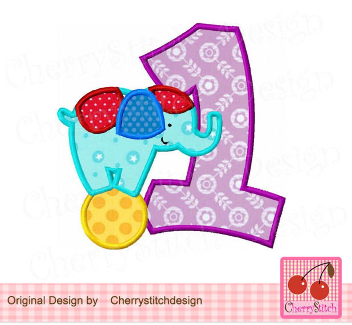 Elephant Number 1 Circus Elephant Machine Embroidery Applique - Etsy