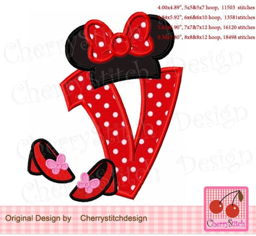 Monogram V Minnie Letter V, Upper Case V Machine Embroidery Applique ...