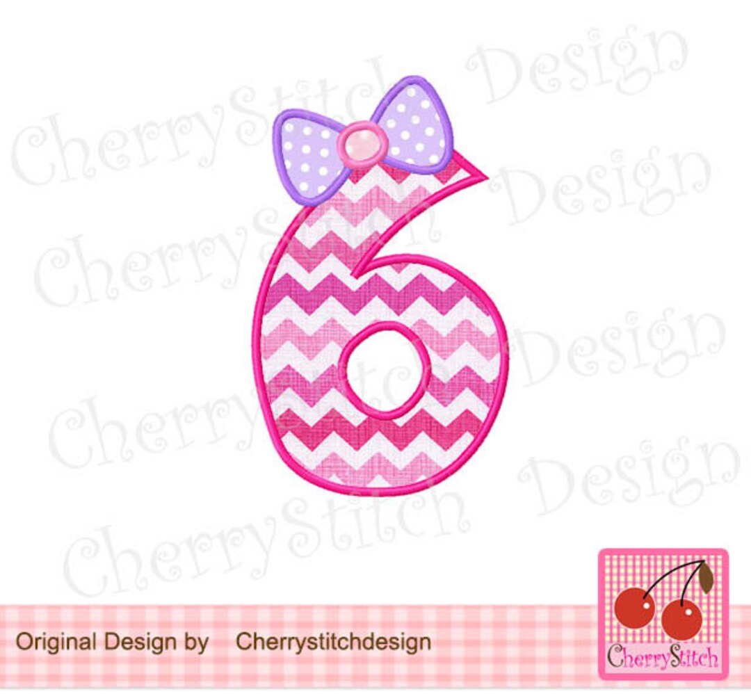 Birthday Number 6 With Bow Embroidery Applique - Etsy