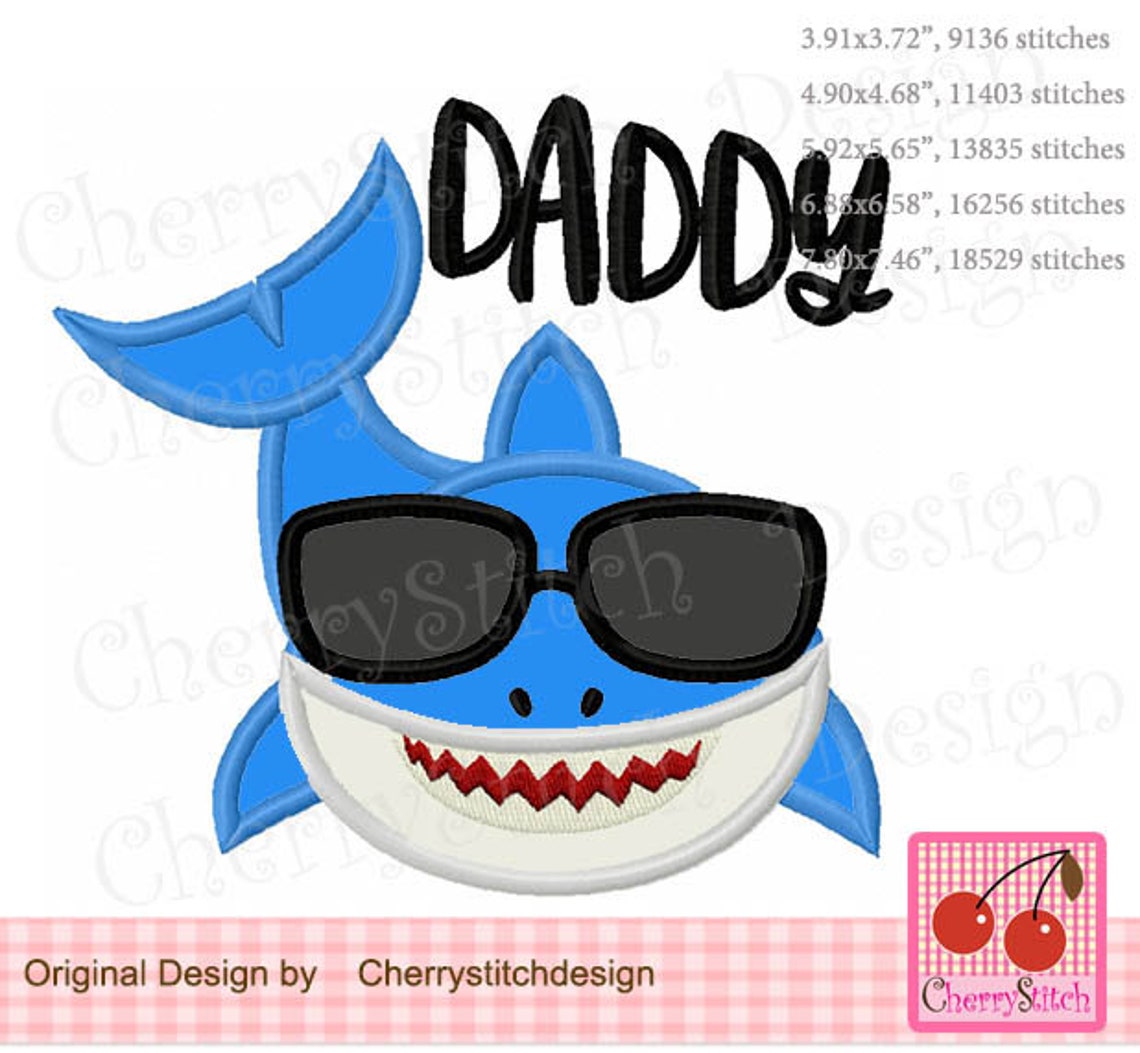 Shark Applique Daddy Shark With Sunglasses Mother's Day - Etsy