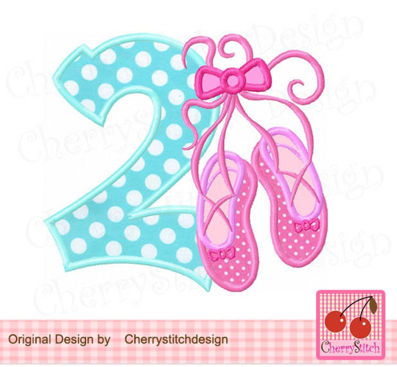 Ballet Shoes Number 2 Birthday Machine Embroidery Applique - Etsy