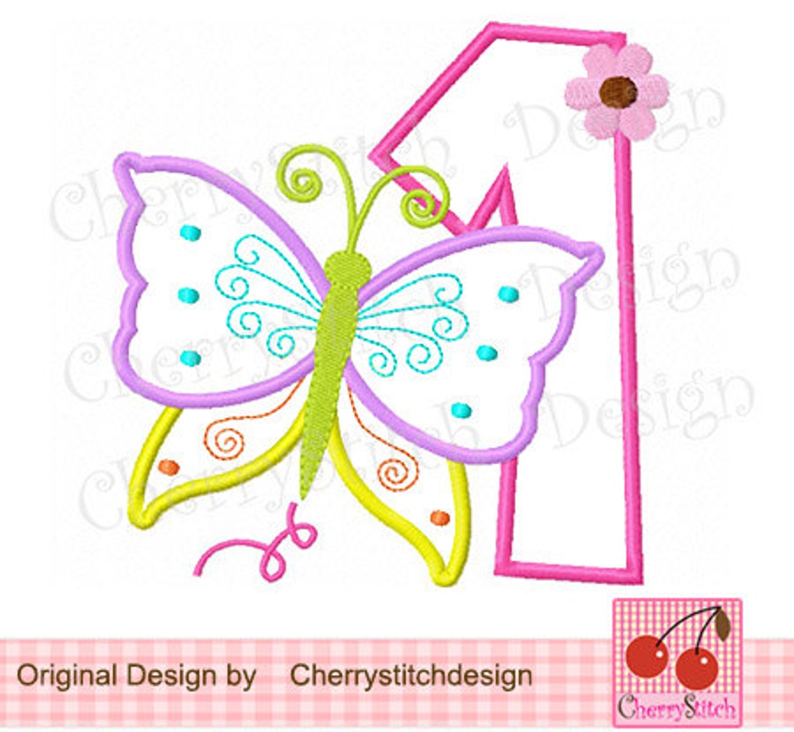 Butterfly Number 1birthday Machine Embroidery Applique 4x4 | Etsy