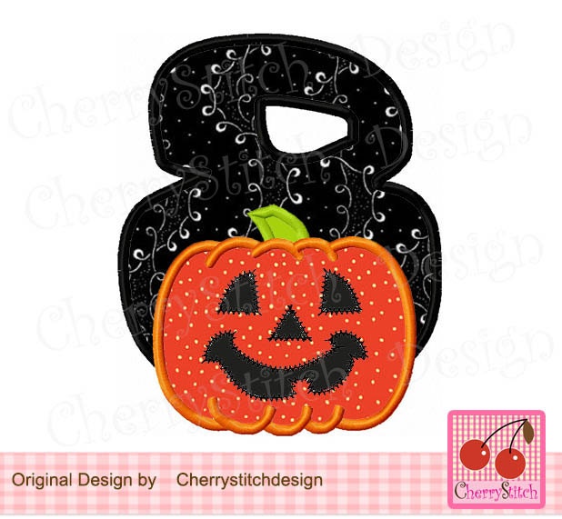 Jack O'Pumpkin number 8 Halloween Machine Embroidery Applique Design ...