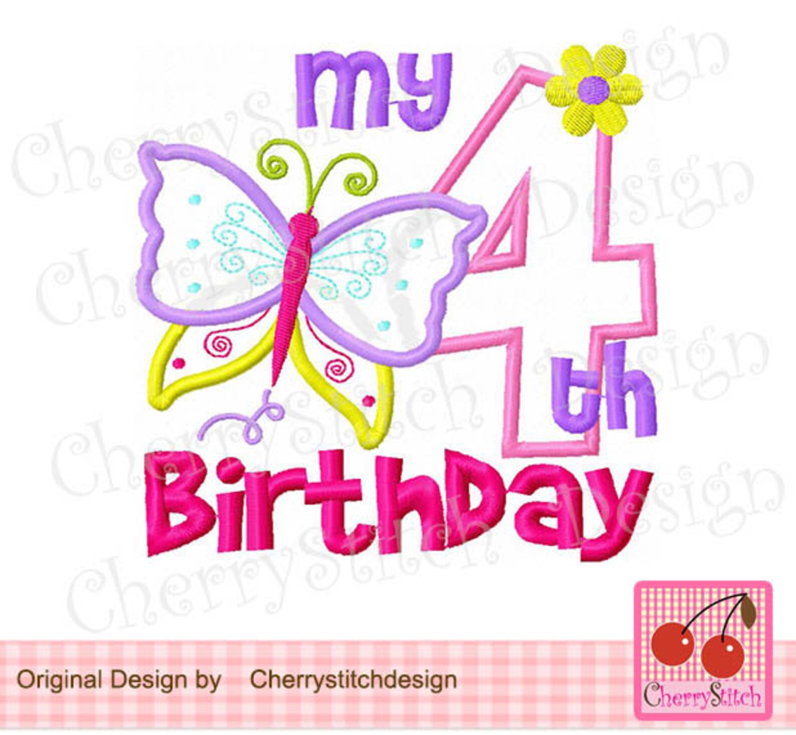 Butterfly Number 4 My 4th Birthday Embroidery Applique | Etsy