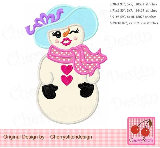 Snow Lady Snowman Machine Embroidery Applique Design CH0219 - Etsy
