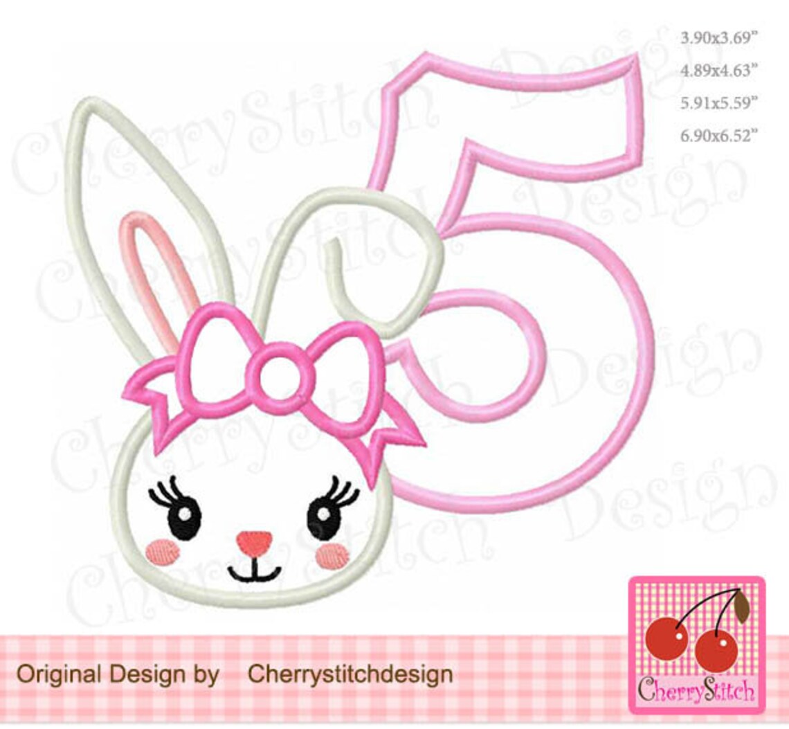 Easter Bunny With Number 5 My 5th Birthday Applique Machine | Etsy
