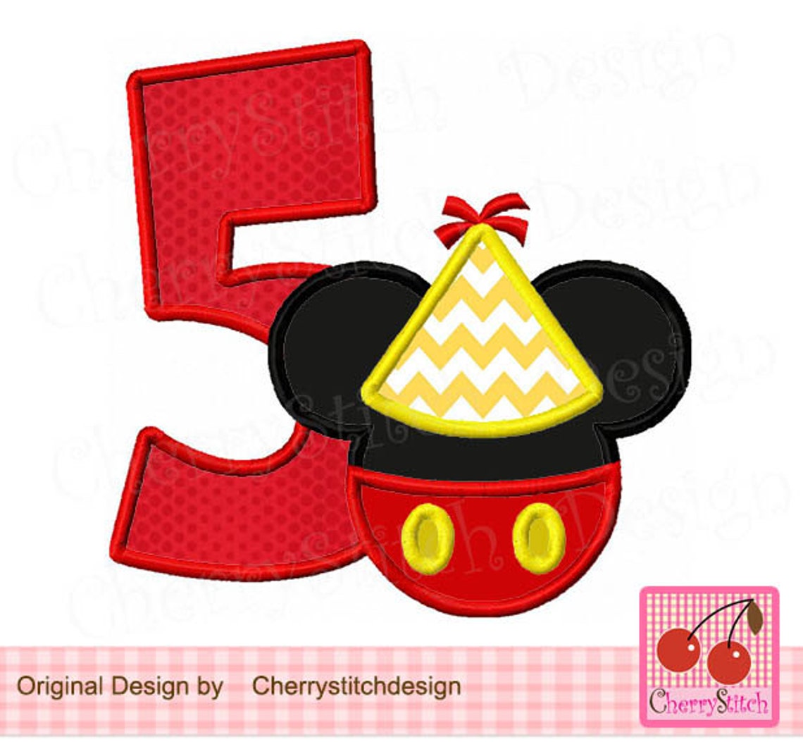 Mouse head with Birthday Number 5 Birthday Mickey Embroidery | Etsy