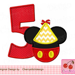 Mouse Head With Birthday Number 5, Birthday Mickey Embroidery Design ...