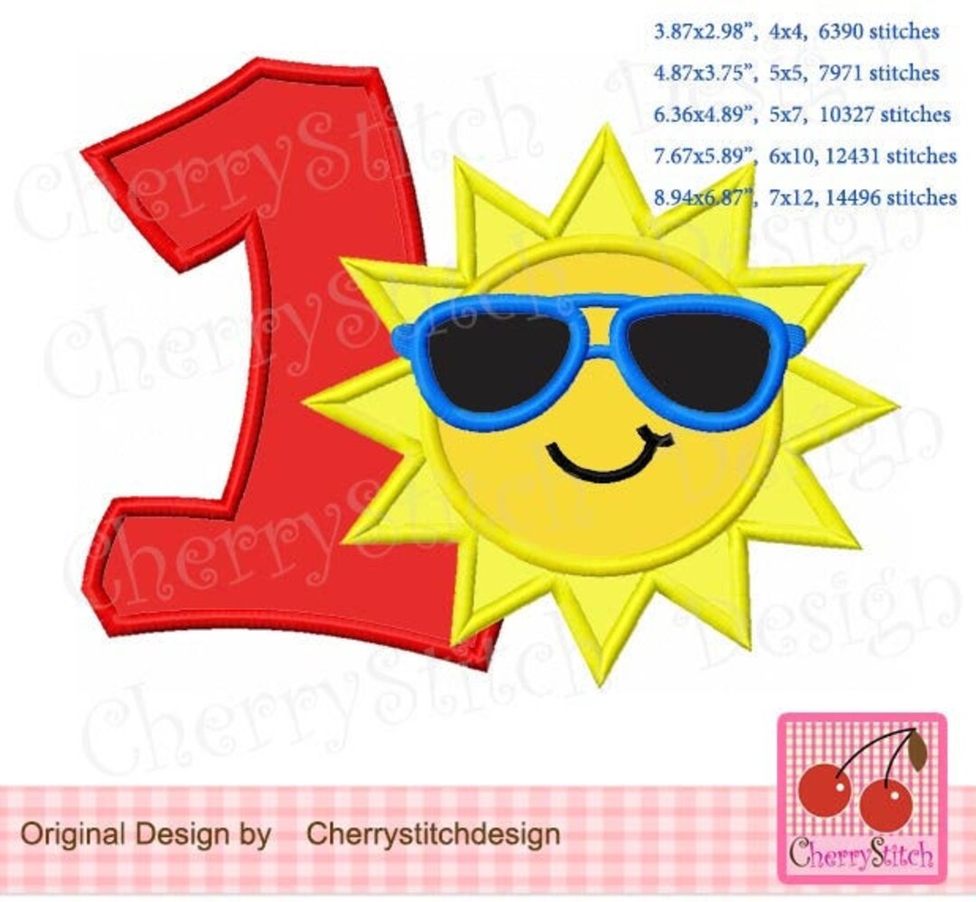 Bordado Sol Número 1, Sol con Gafas de Sol, Sol número 1 Máquina ...