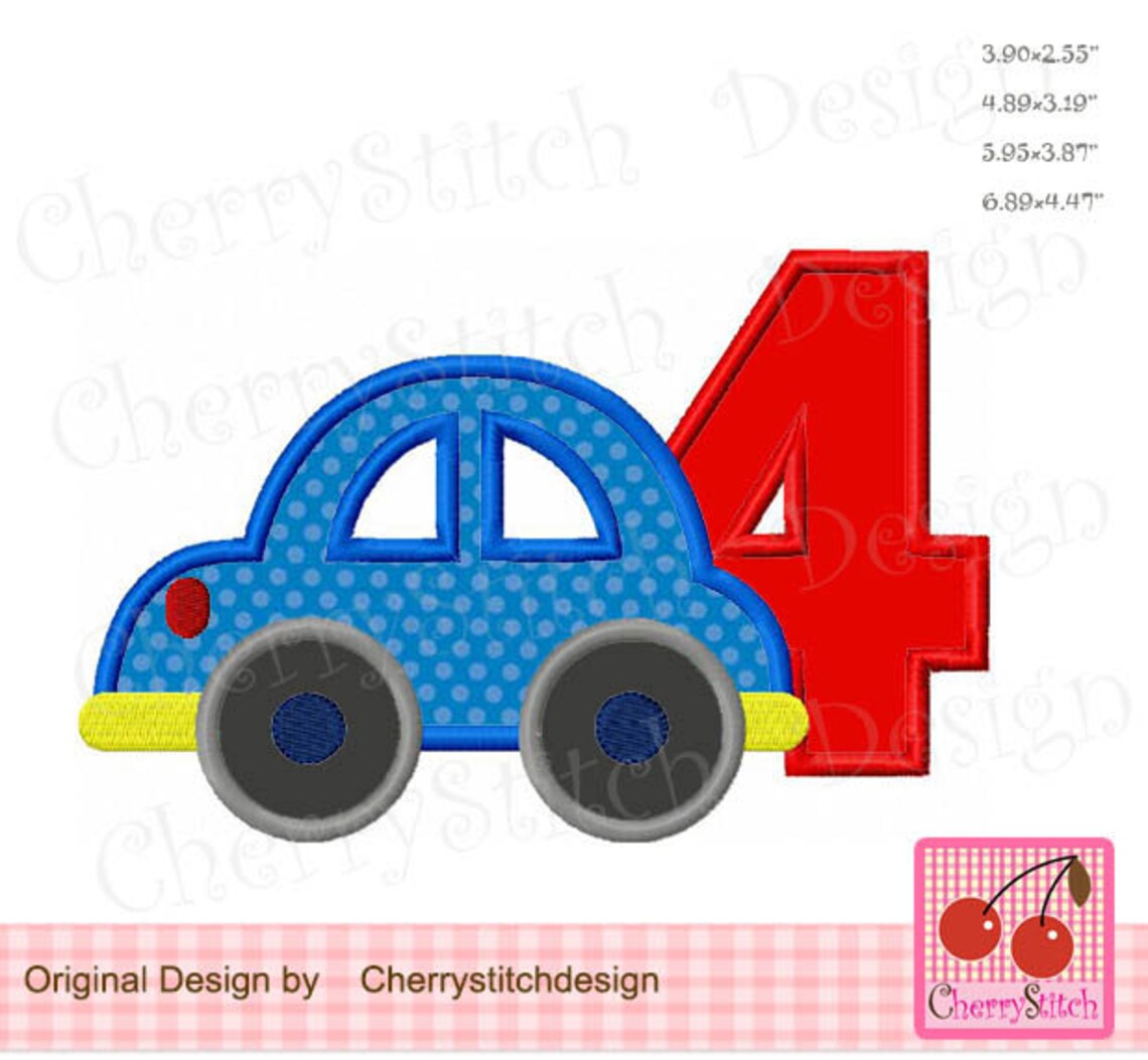 Car Number 4 Birthday Machine Embroidery Applique Design for - Etsy