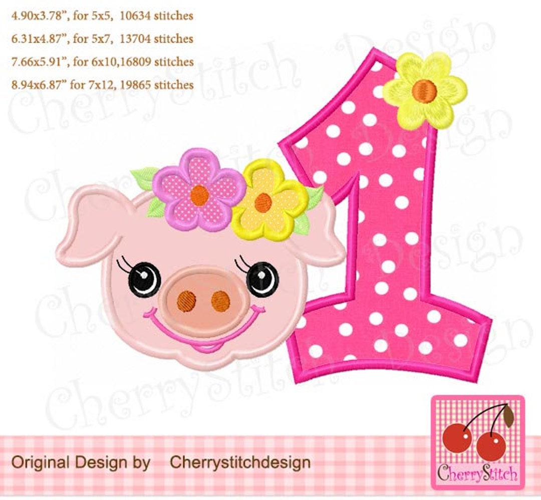 Piggy Number 1 Birthday Number 1 Machine Embroidery Applique BIR0347 - Etsy