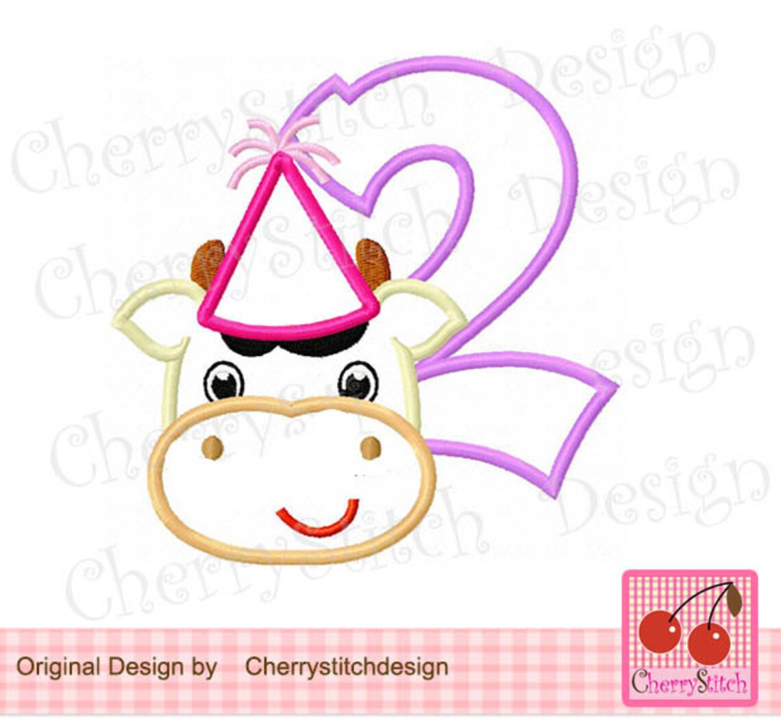 Cow Number 2 Birthday Machine Embroidery Applique Design - Etsy