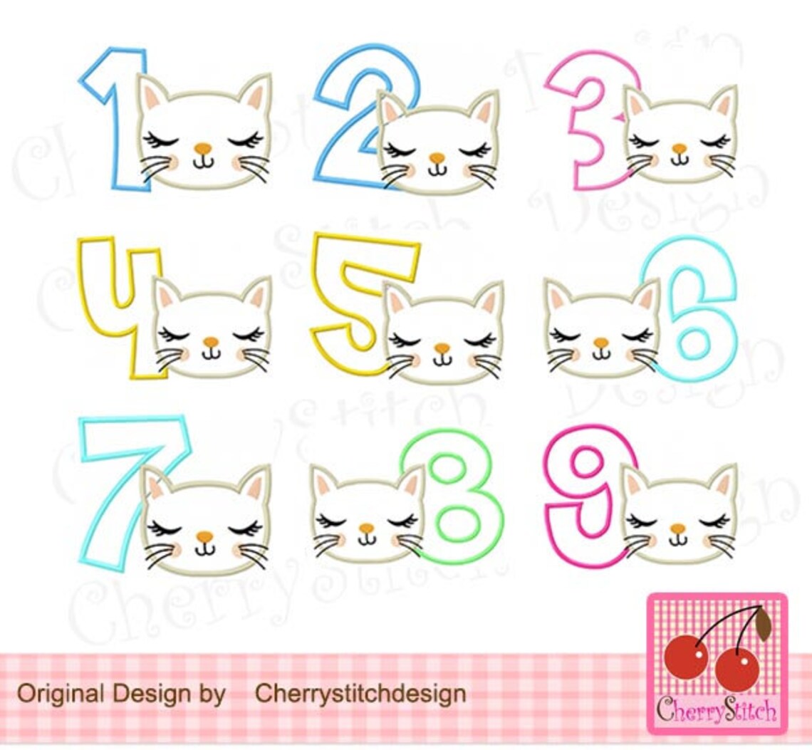 Cat Face Numbers Set Kitty Cat Nubmers 1-9 Machine Embroidery - Etsy
