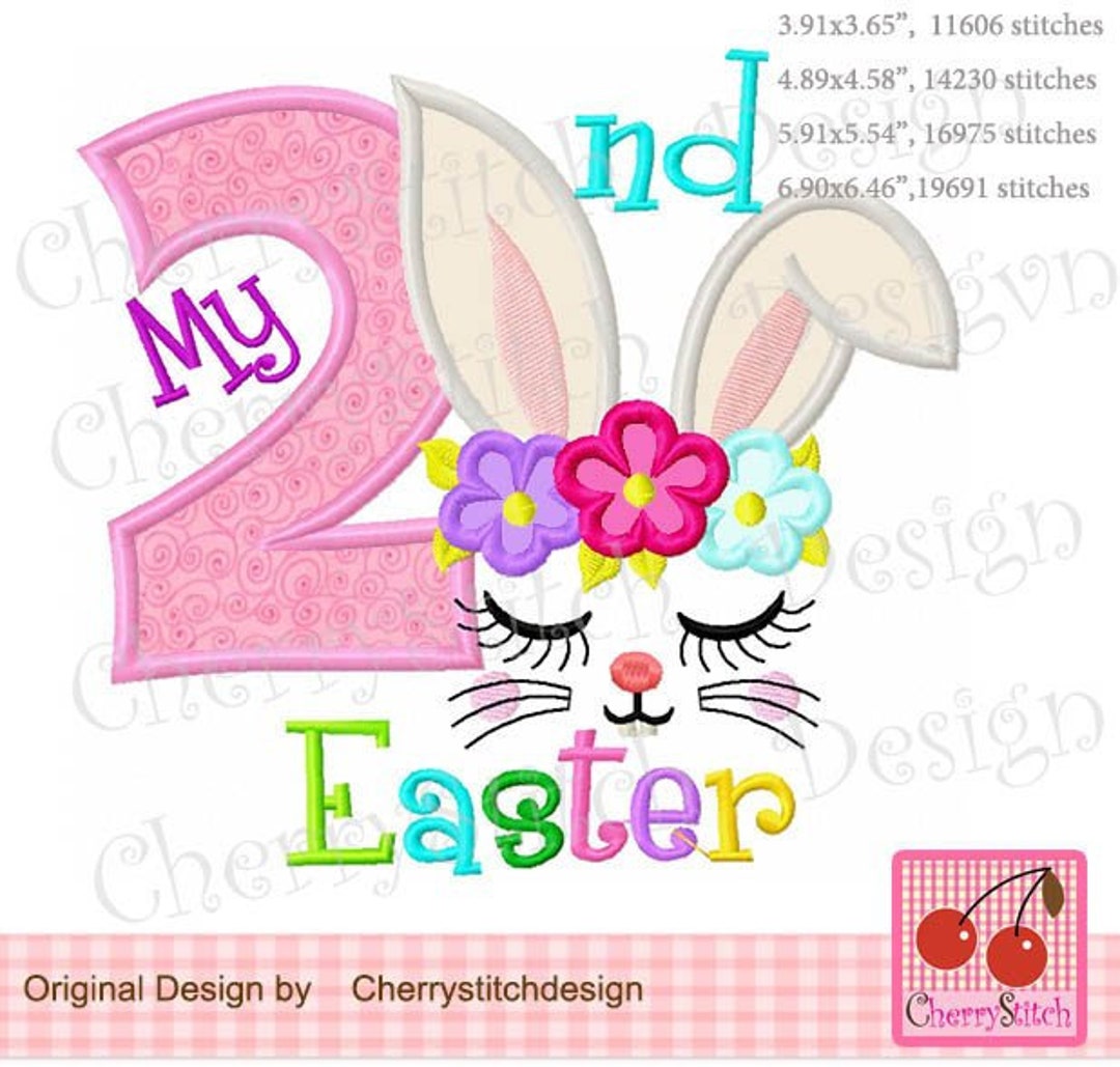 My 2nd Easter Bunnybunny Face With Flowers Machine Embroidery - Etsy