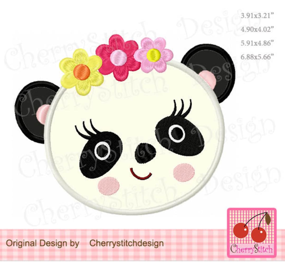 Panda Embroidery Flower Panda Girl Face Machine Embroidery Applique ...