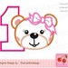 Number 1 With Bear Girly Bear Birthday Machine Embroidery Applique for ...