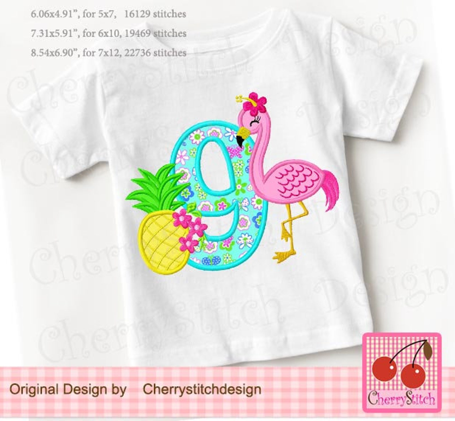 Flamingo pineapple number 9 Birthday number 9 Machine | Etsy