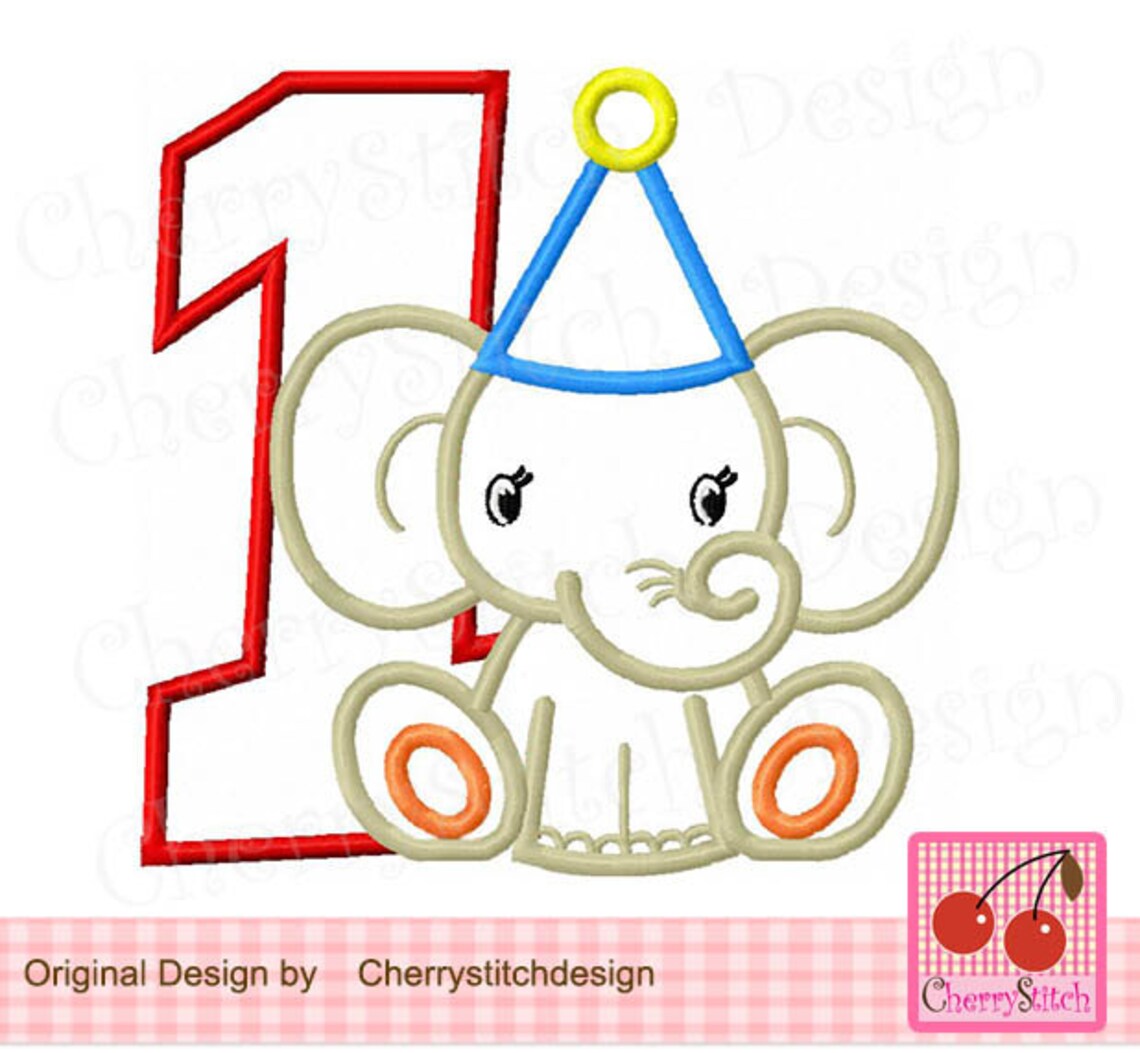 Baby Elephant Number 1 Birthday Number 1 Machine Embroidery - Etsy