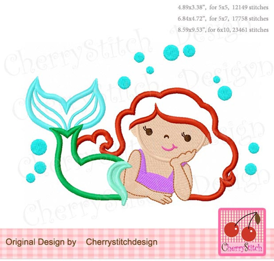 Mermaid Little Mermaid Applique Machine Embroidery Design - Etsy