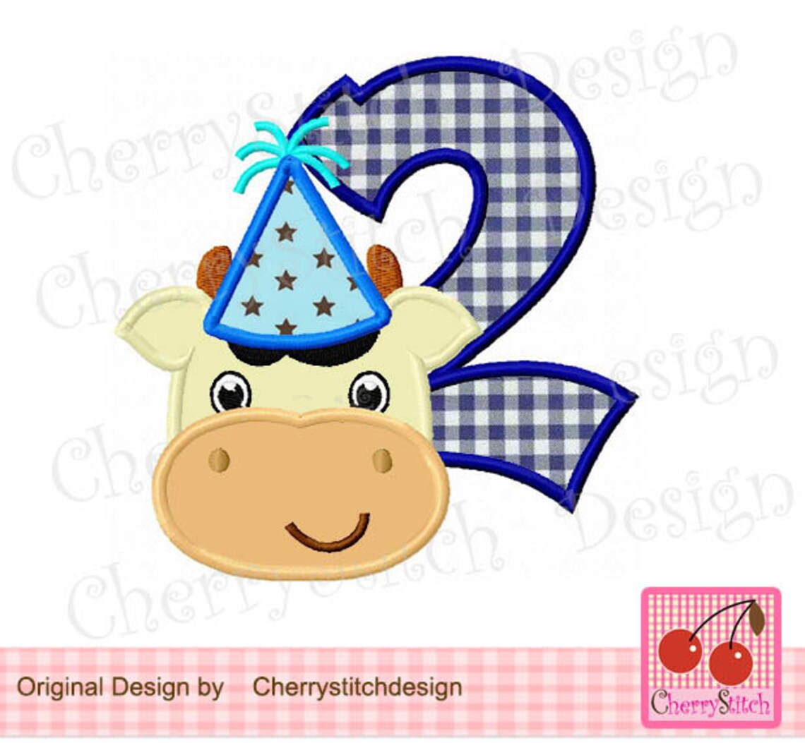 Cow Number 2 Birthday Machine Embroidery Applique Design - Etsy