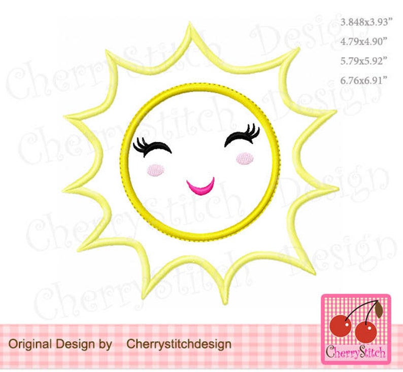 Sunshine Applique Smiling Sun Machine Embroidery Applique | Etsy