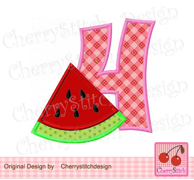 Watermelon Number 4 Watermelon slice Machine Embroidery | Etsy