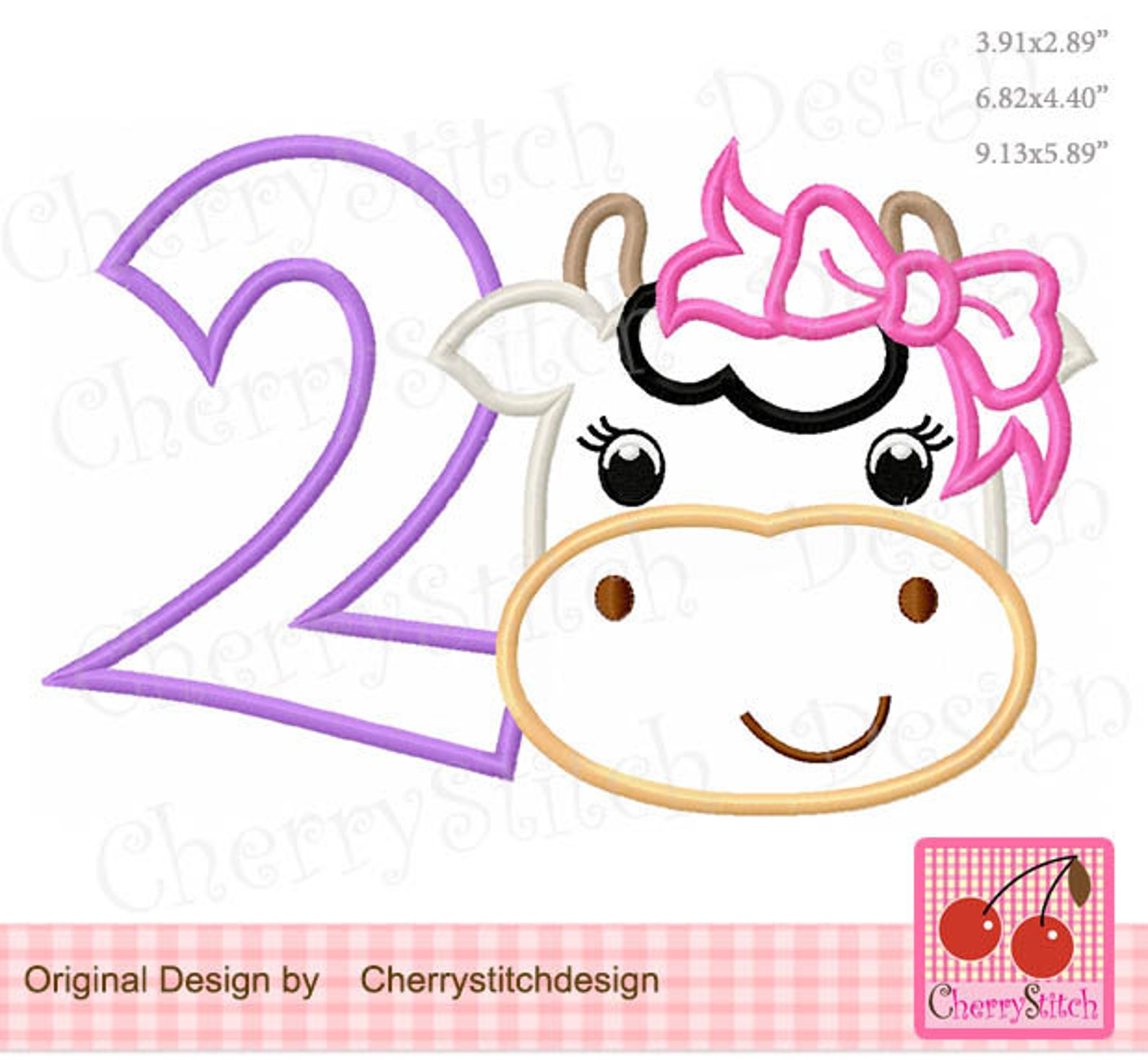 Cow Number 2 Applique Cow With Bow Machine Embroidery - Etsy