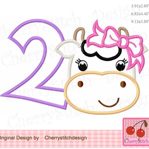 Cow Number 2 Applique Cow With Bow Machine Embroidery - Etsy